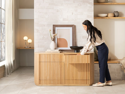 Curved Wooden Sideboard with Storage | Transformer Table