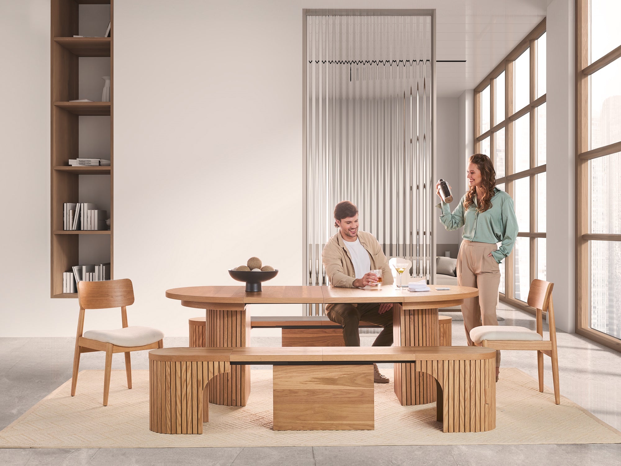 Extendable Round Table with Benches | Transformer Table