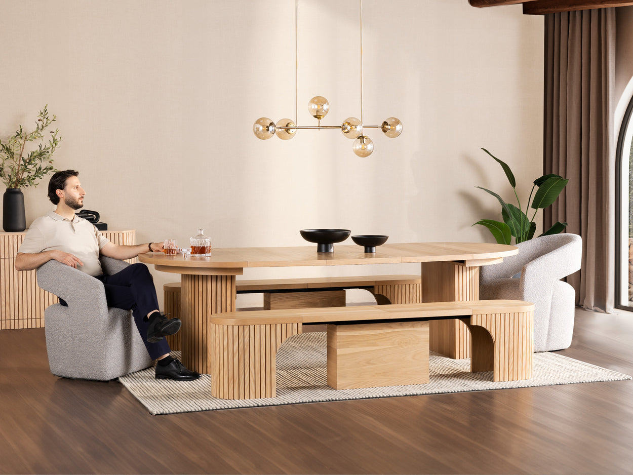 Extendable Round Table with Benches | Transformer Table