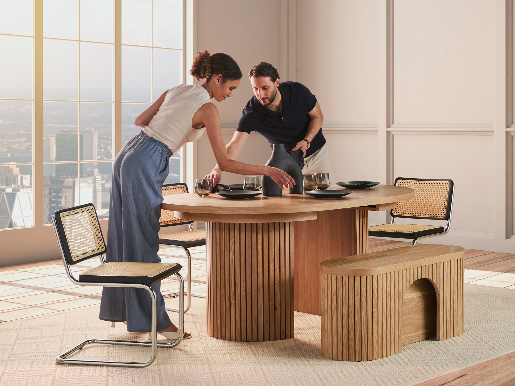 Extendable Round Table with Bench | Transformer Table