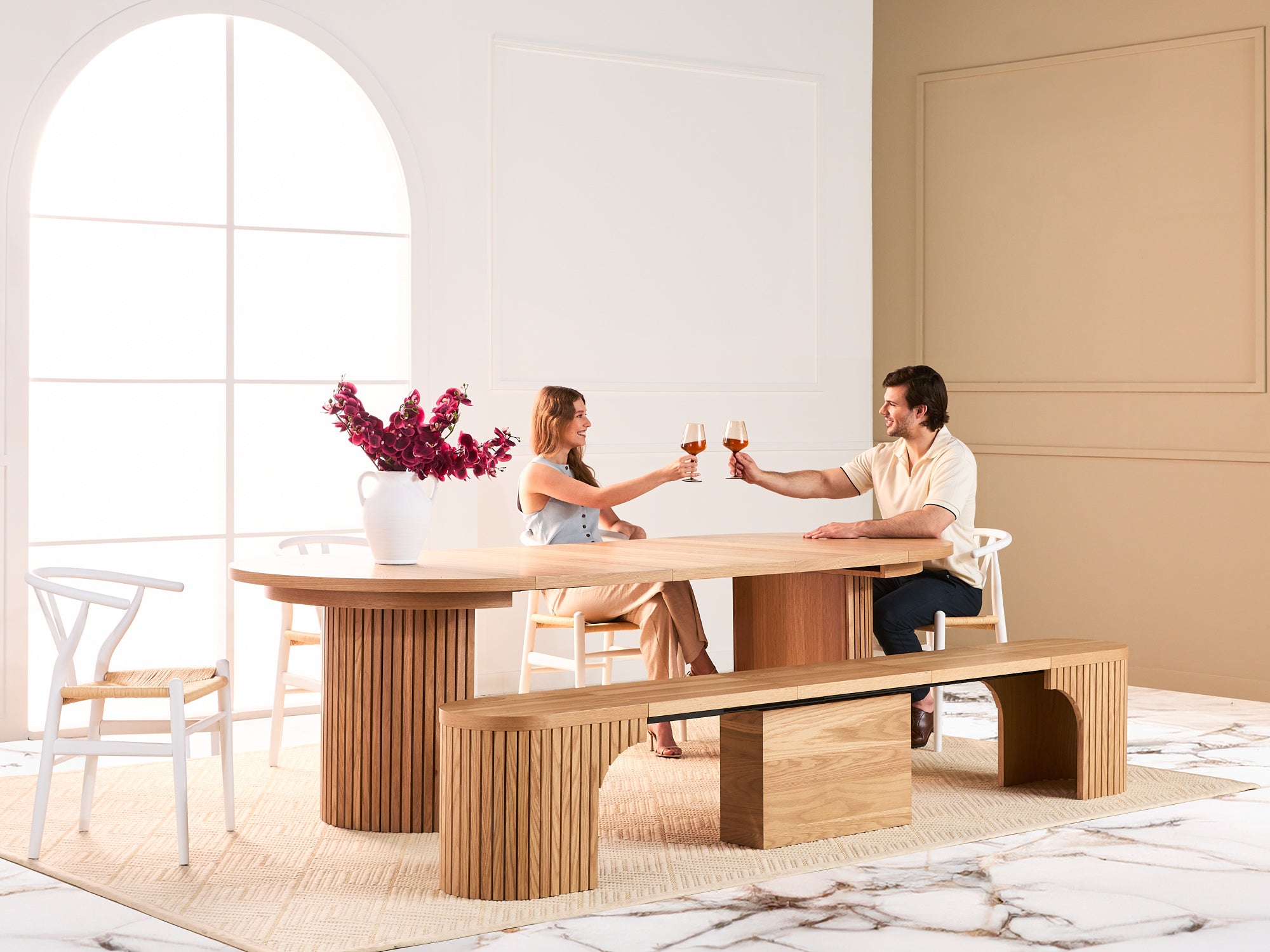 Extendable Round Table with Bench | Transformer Table