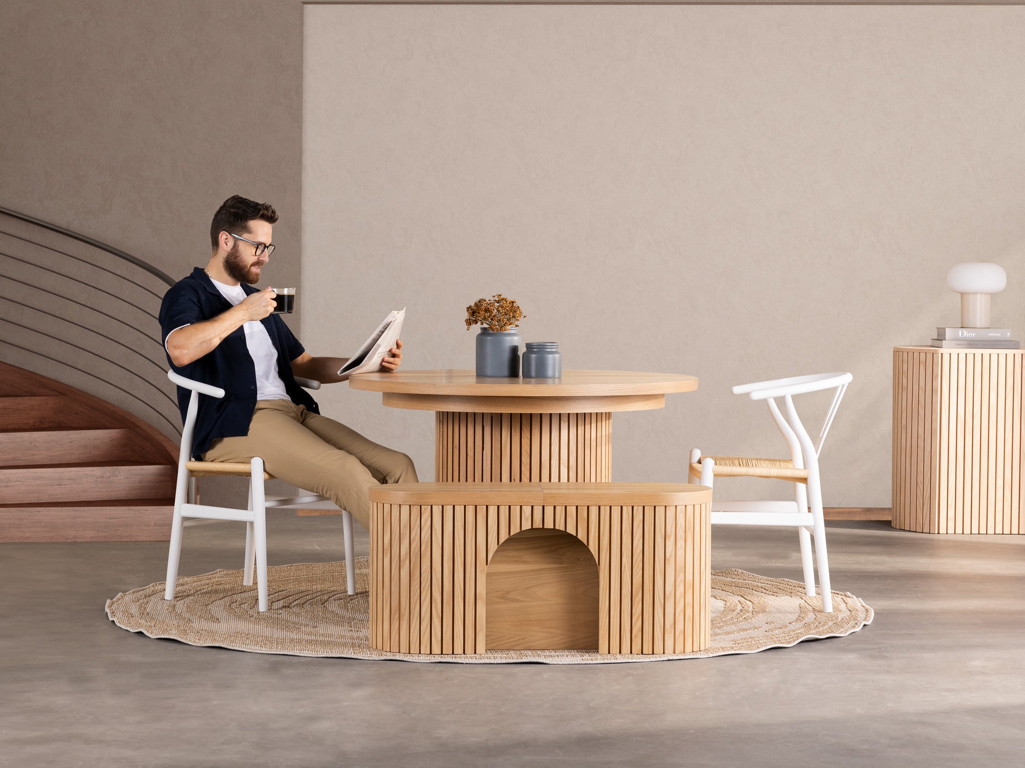 Extendable Round Table with Bench | Transformer Table