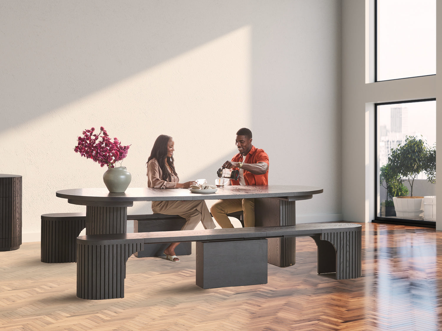 Extendable Round Table with Benches | Transformer Table