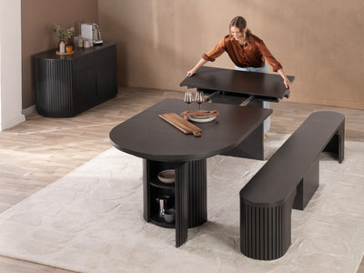 Extendable Round Dining Table with Bench | Transformer Table