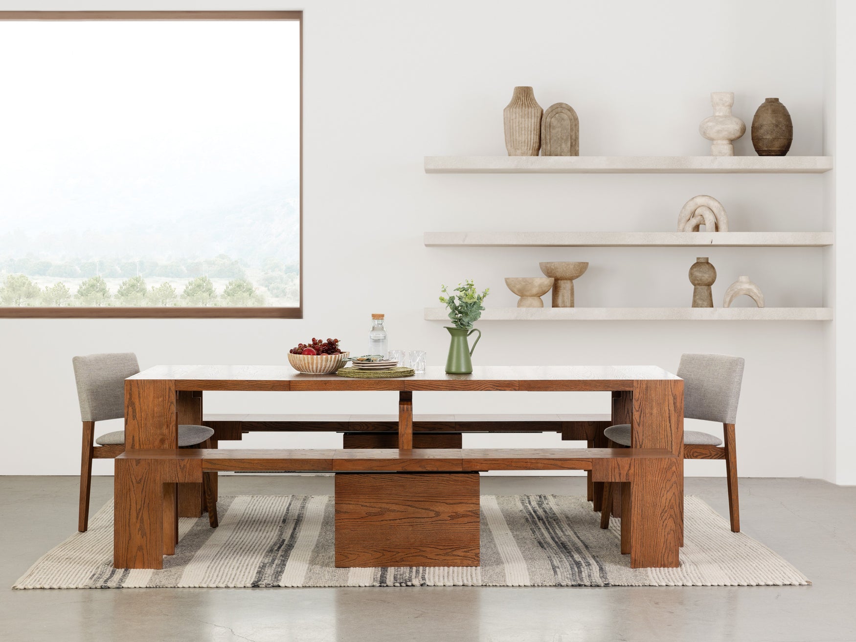 Extendable Dining Table Set with 2 Benches | Transformer Table