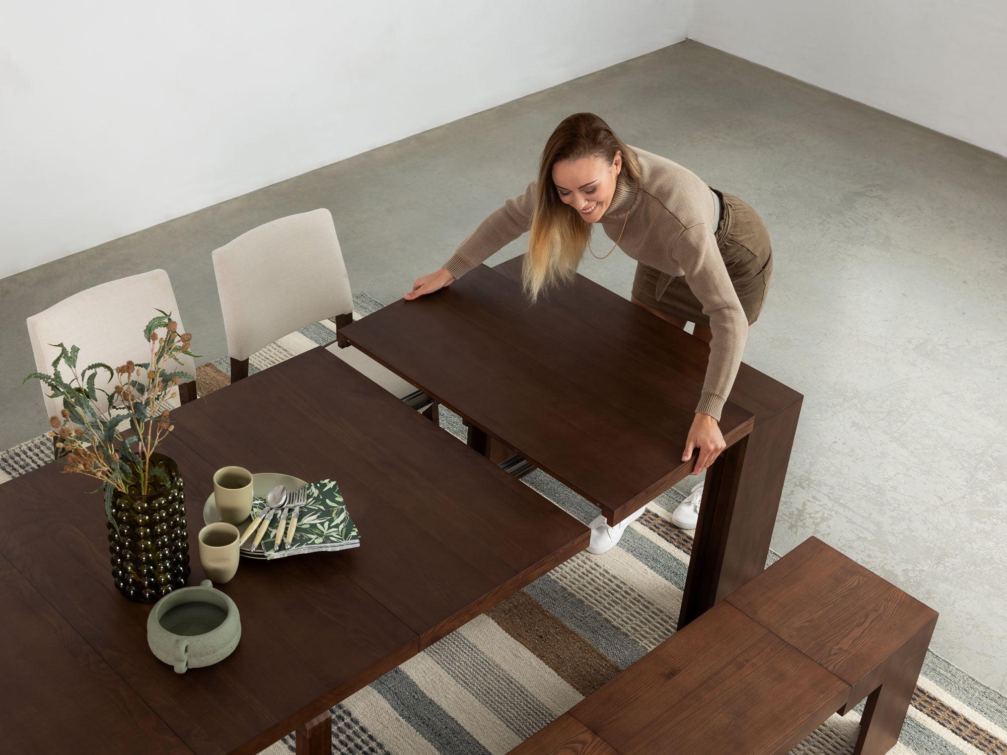 Extendable Dining Table with Bench Transformer Table