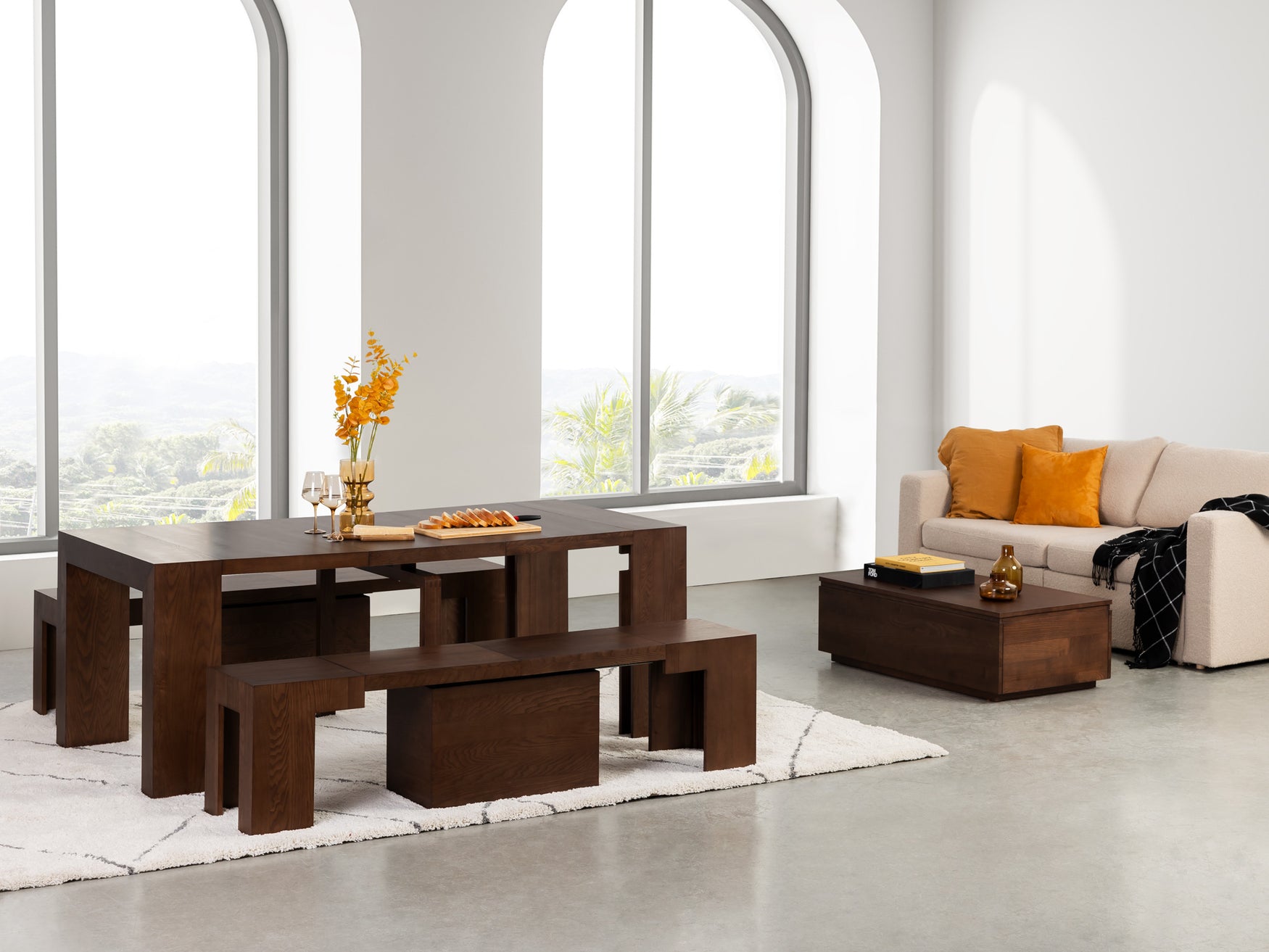 Extendable Dining Table Set With 2 Benches Transformer Table