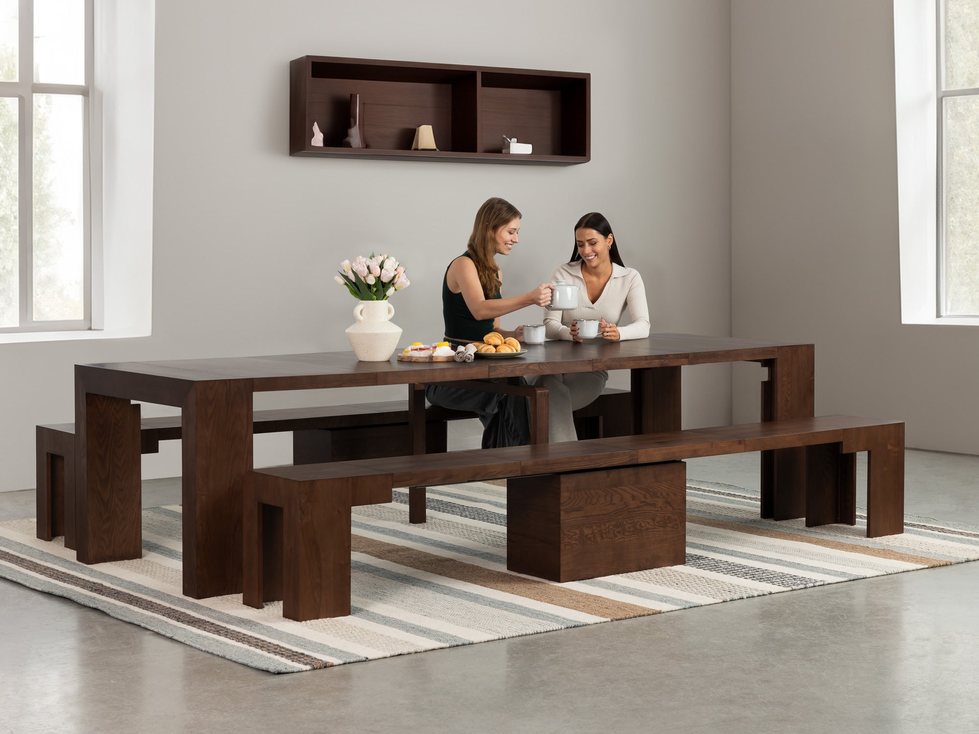 Extendable Dining Table Set with 2 Benches | Transformer Table