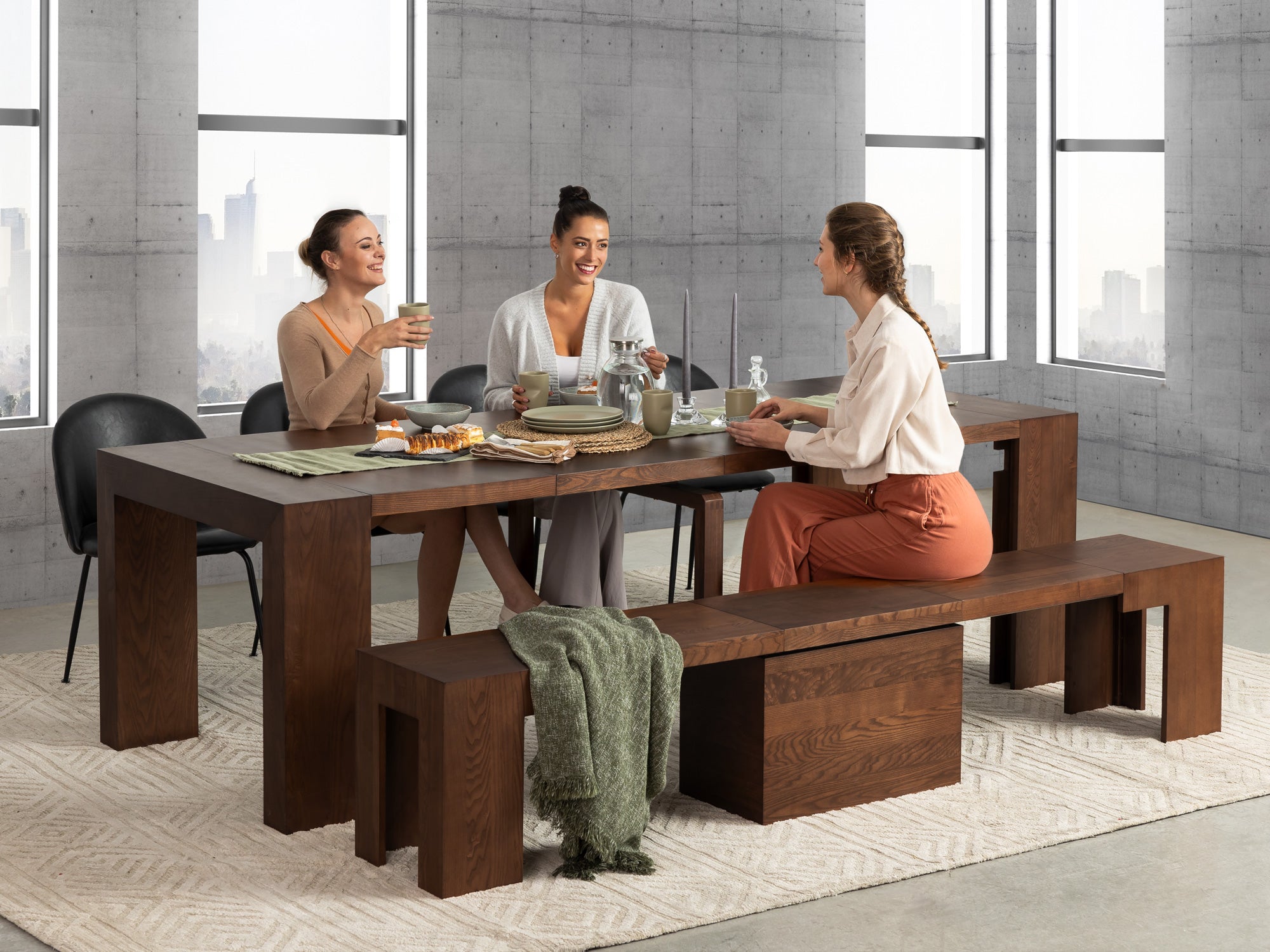 Transformer table with bench store