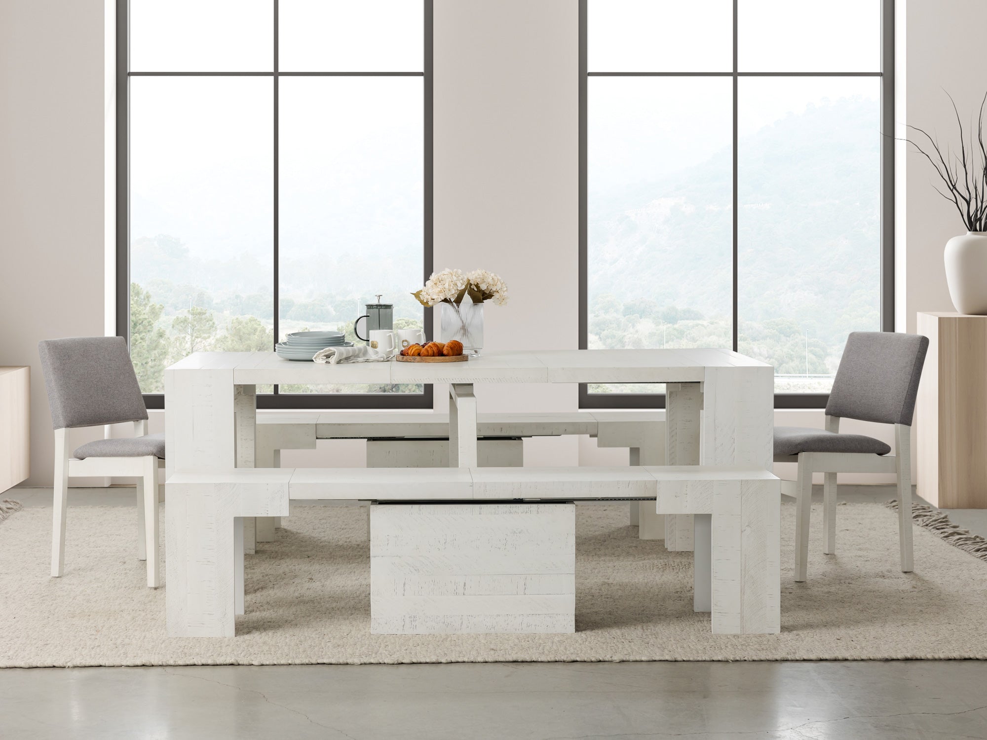 Extendable Dining Table Set with 2 Benches | Transformer Table