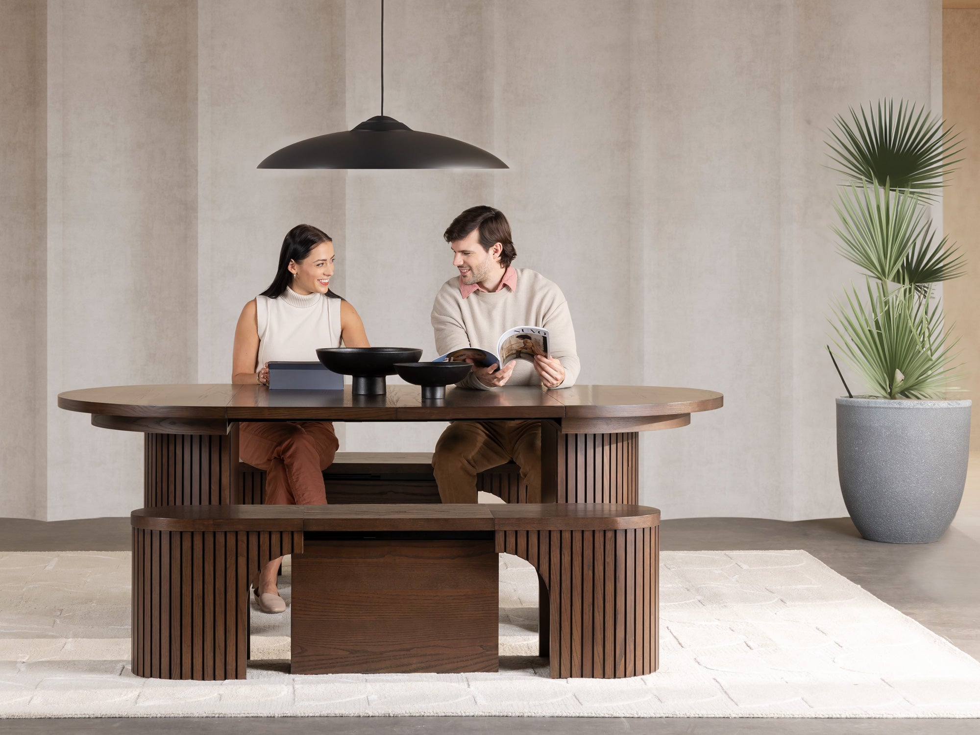 Extendable Round Table with Benches | Transformer Table