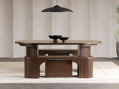 Extendable Curved Wood Dining Bench | Transformer Table