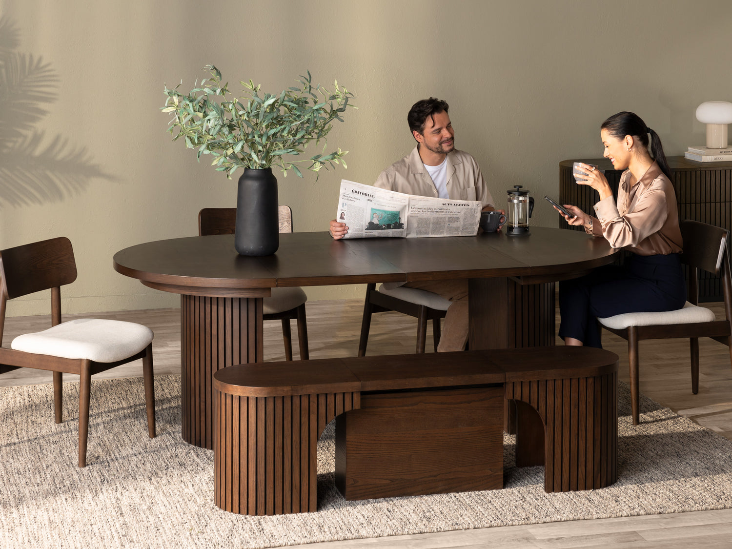 Round Table with Chairs and Bench | Transformer Table