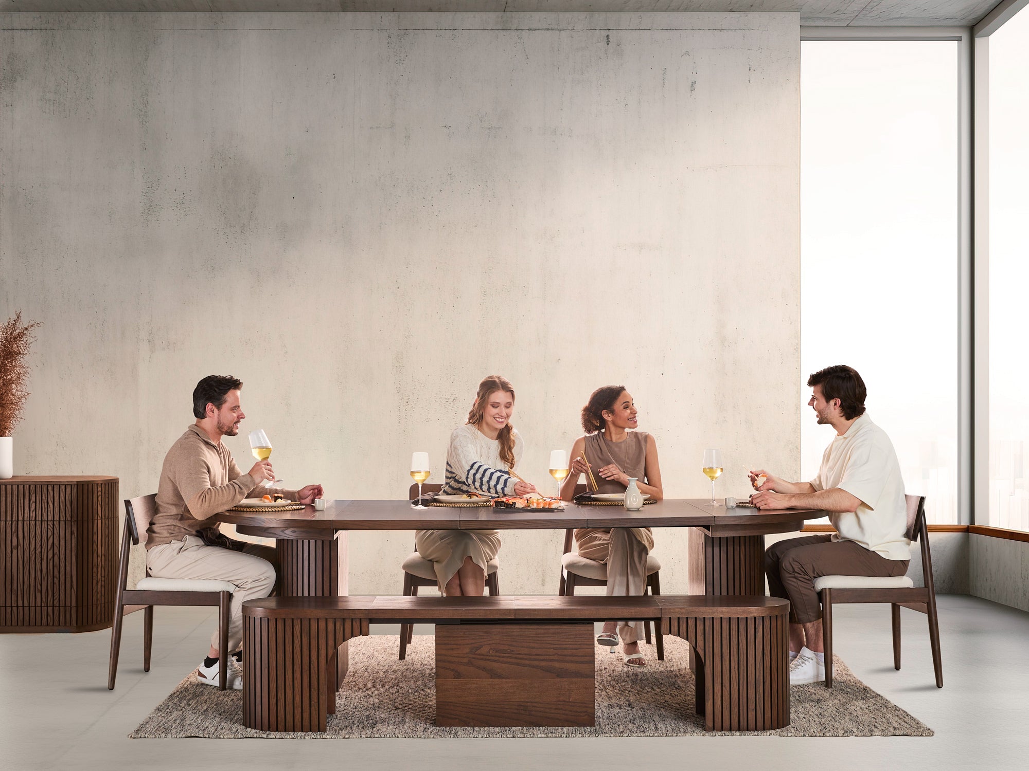 Round Table with Chairs and Bench | Transformer Table