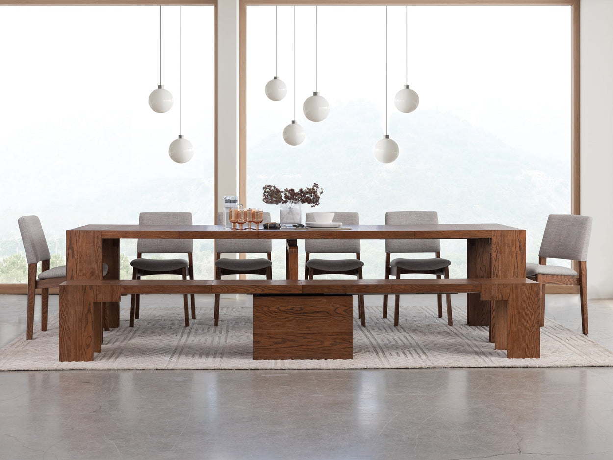 Extendable Dining Table Set with Bench and Chairs | Transformer Table